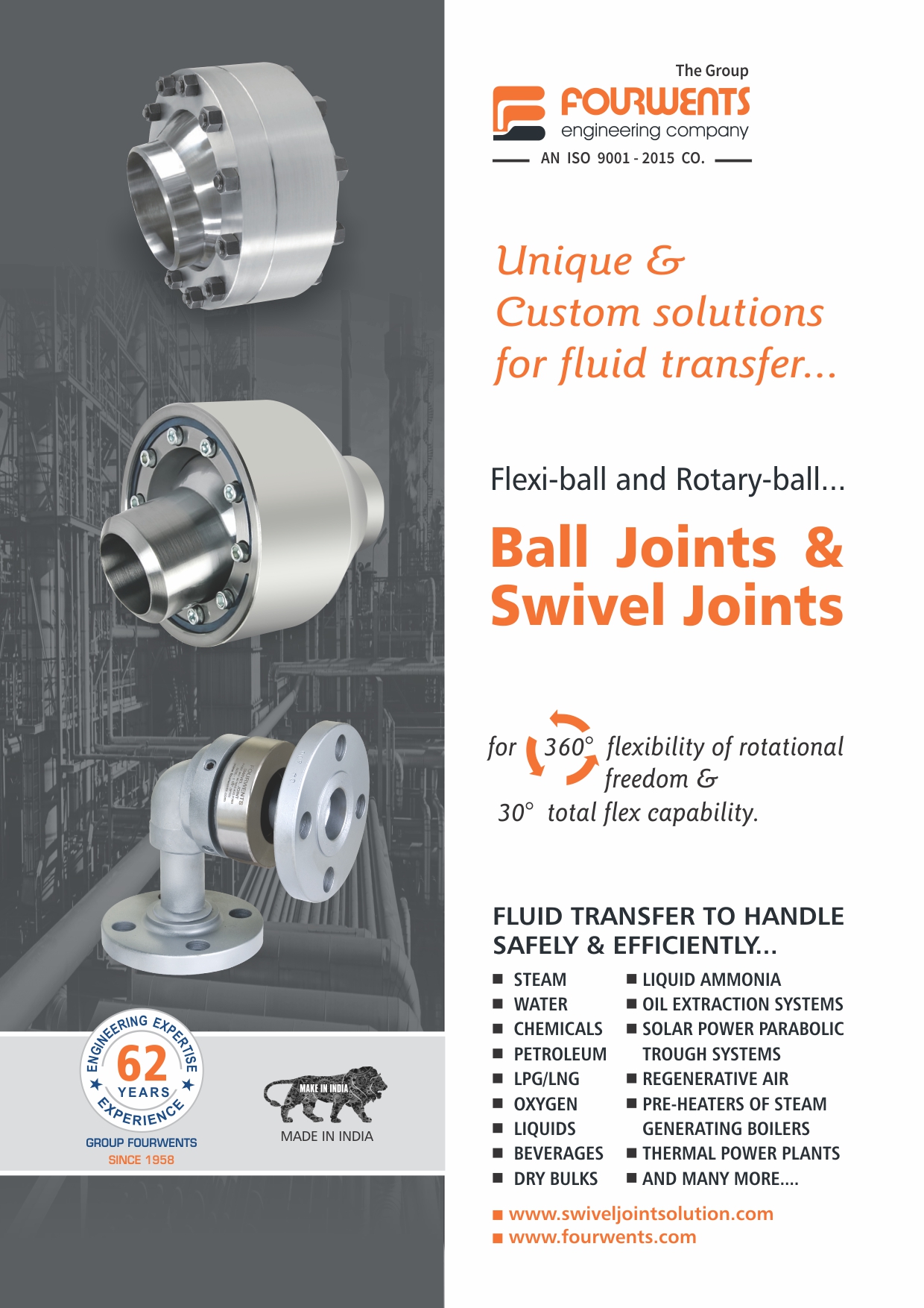 Swivel ball joints for Aph soot blower system - Barco swivel ball joints