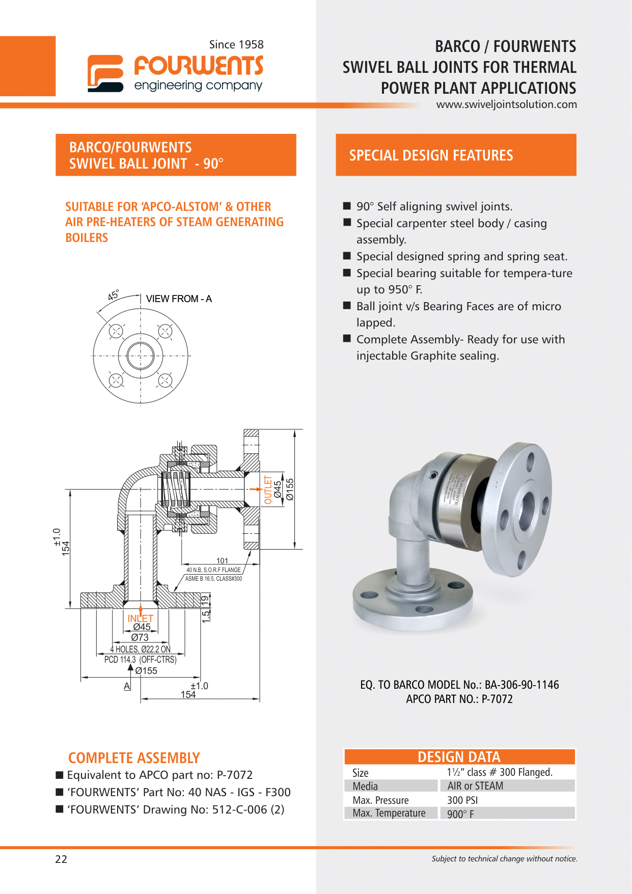Swivel ball joints for Aph soot blower system - Barco swivel ball joints