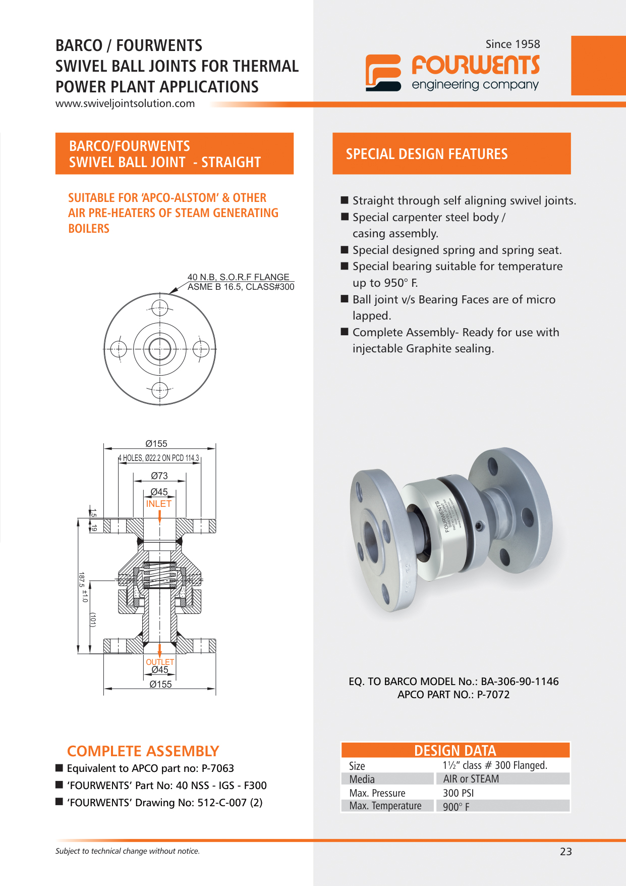 Swivel ball joints for Aph soot blower system - Barco swivel ball joints